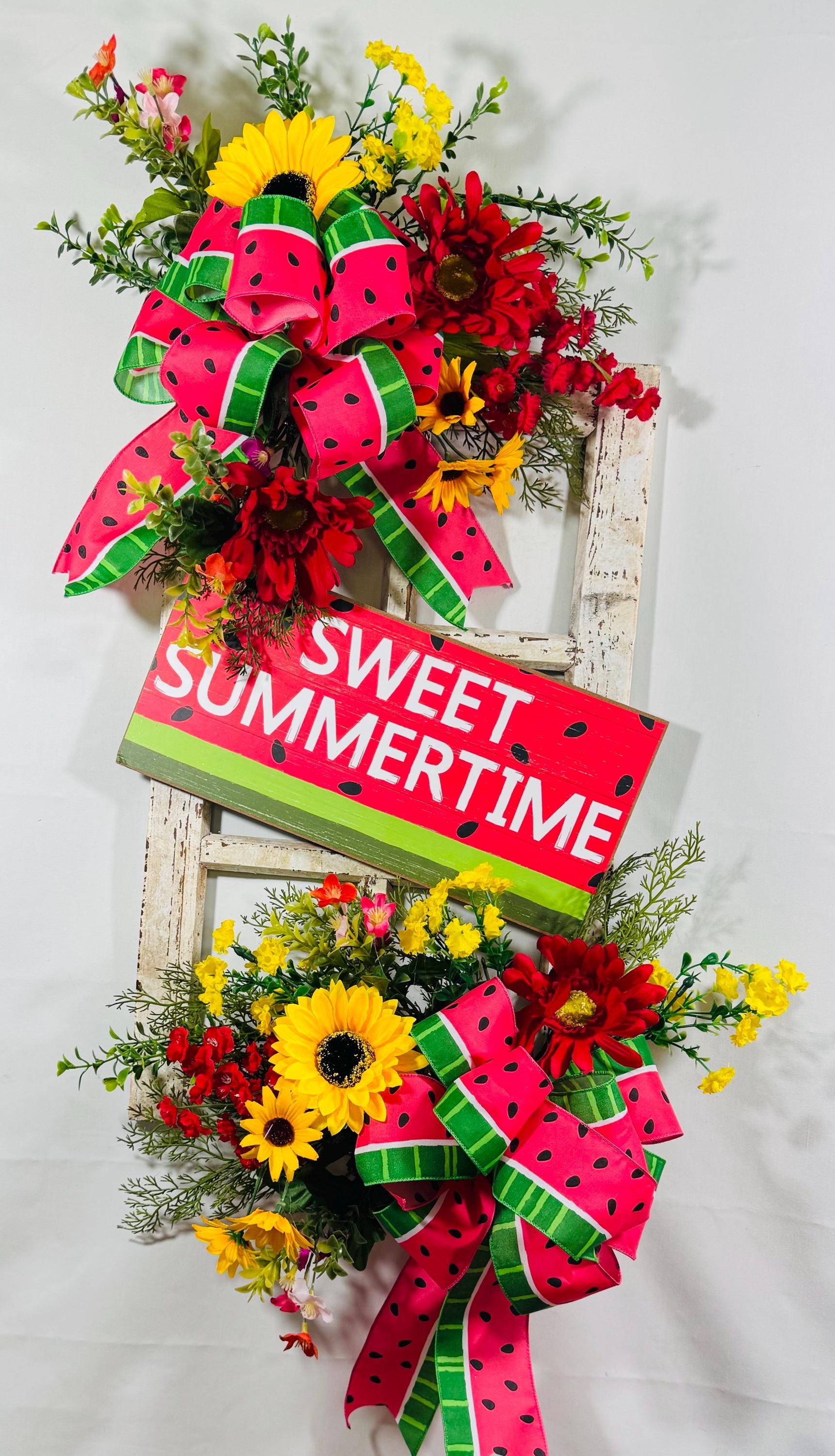 Farmhouse Watermelon Wreath: Rustic Window Frame Decor With Sunflowers ...