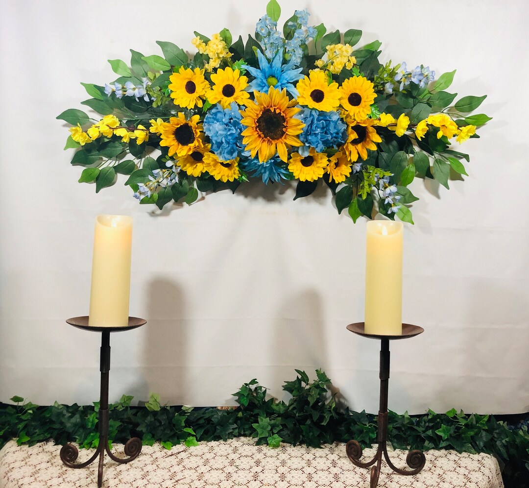 Artificial Sunflower Wall Swag, Turquoise Blue Hydrangea Swag, Bedroom ...