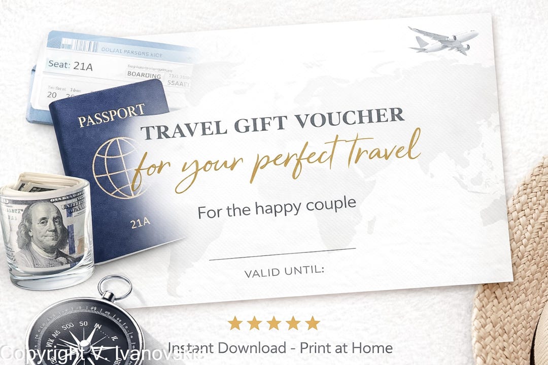 Travel Gift Voucher Template Printable Anniversary & Wedding Travel ...
