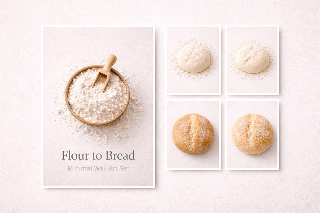 Flour to Bread Minimal Wall Art Set of 5, Boho Scandinavian Printable ...