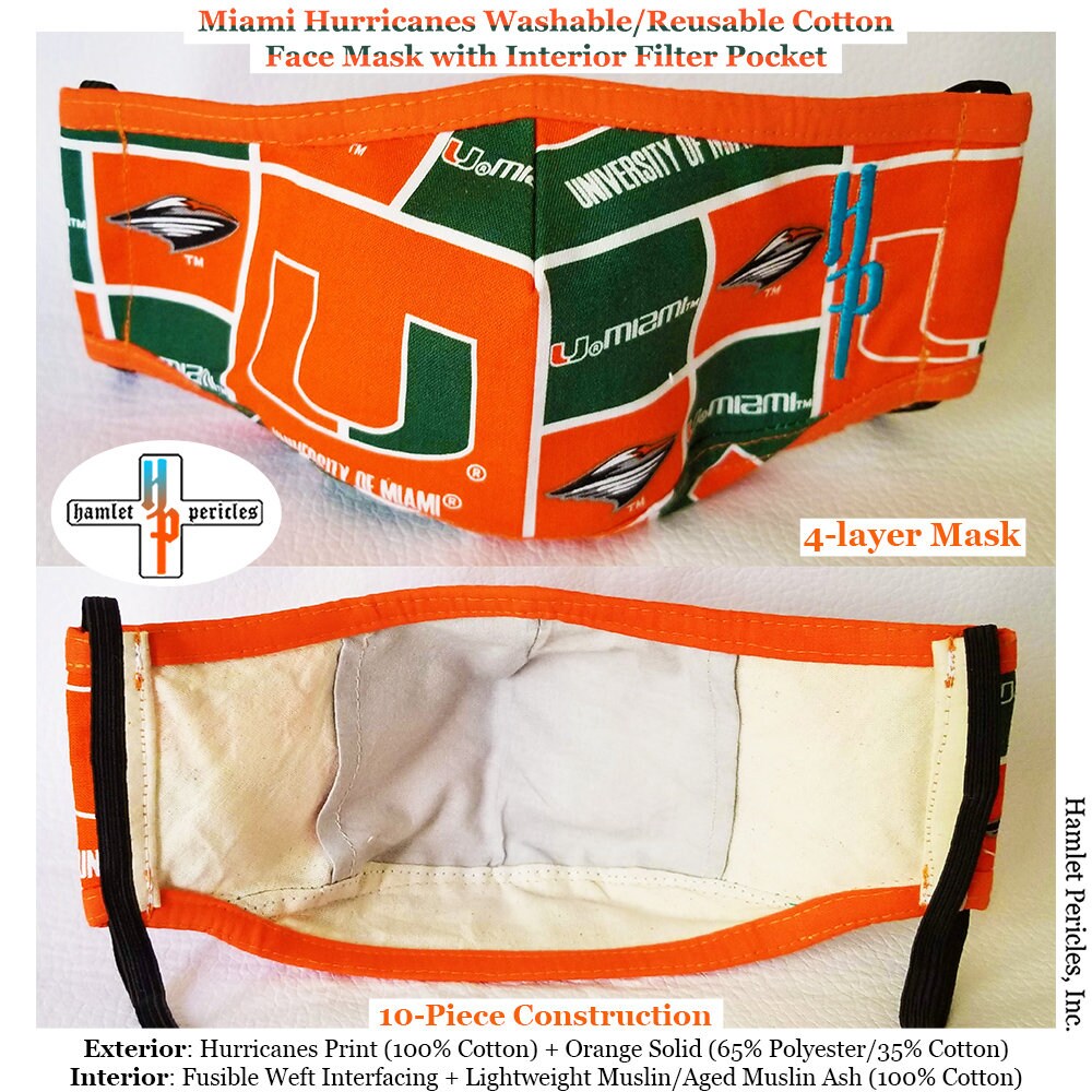 Miami Hurricanes Face Masks W/ Filter Pocket | UM Mask | University of ...
