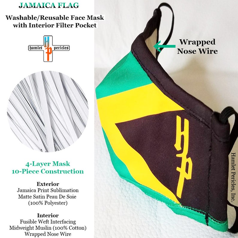Jamaica Flag Face Mask w/ Interior Filter Pocket Reusable | Etsy