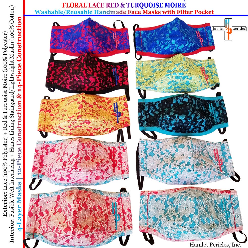 Blue Floral Lace Turquoise Moiré Face Mask 4 Layer Mask - Etsy