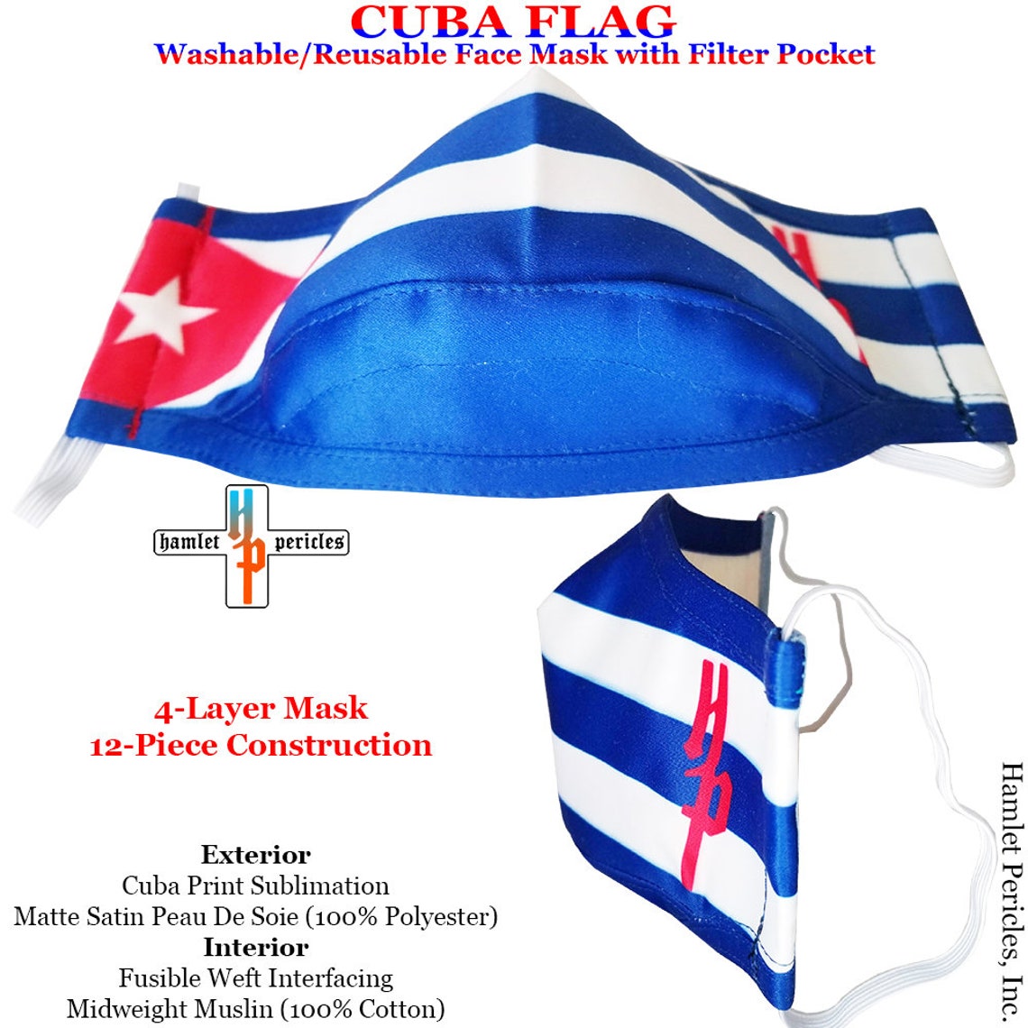 Cuba Flag Face Mask W/ Interior Filter Pocket Reusable Cotton Interior ...