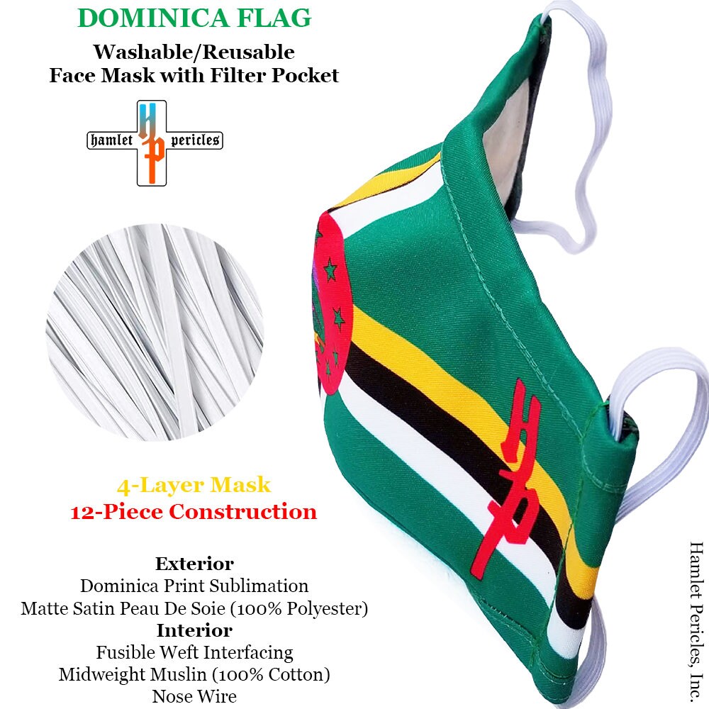 Dominica Flag Face Mask W/ Filter Pocket Dominican Mask Reusable Cotton ...