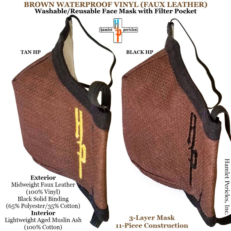 Brown Waterproof Vinyl Face Mask W/ Interior Pocket for Filter - Etsy
