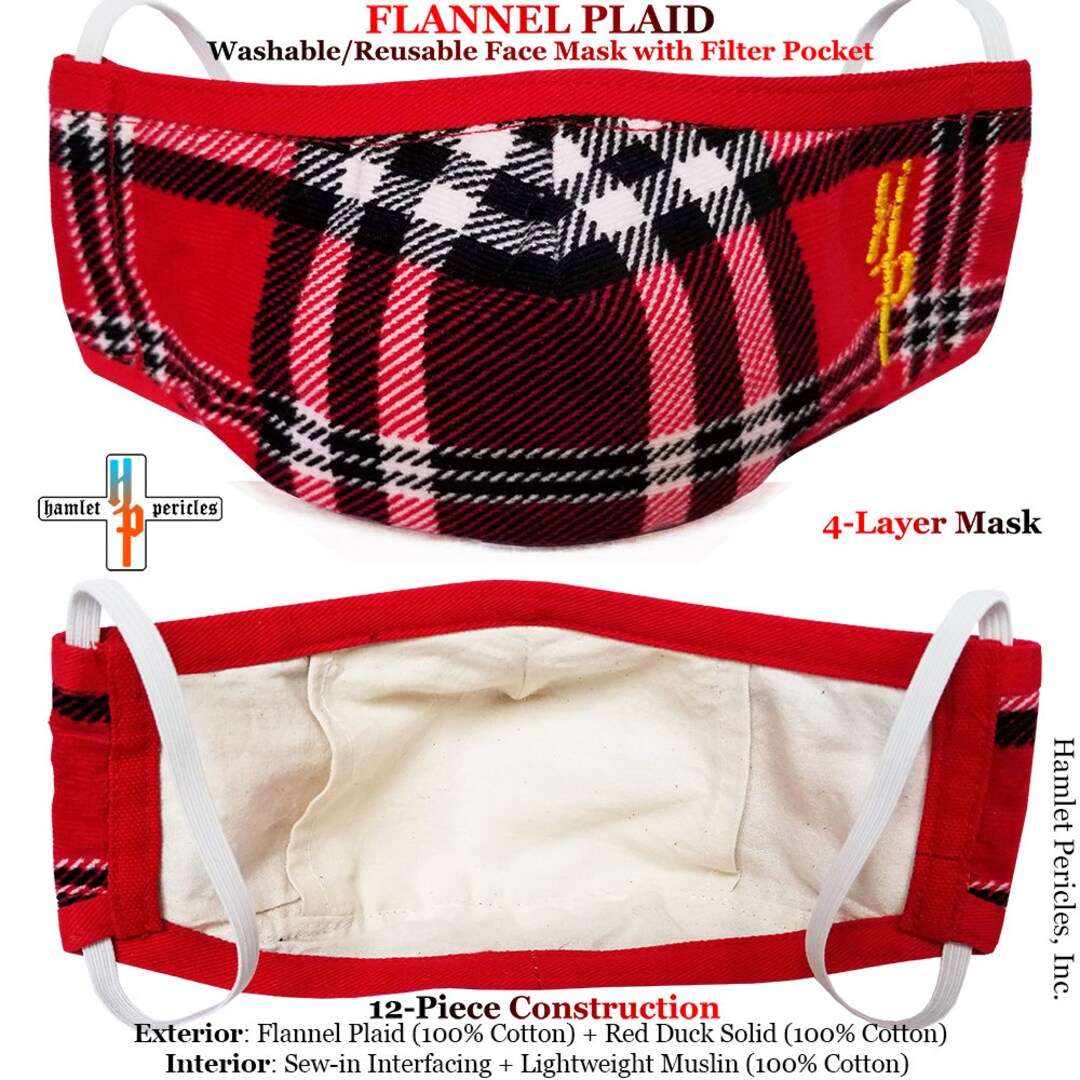 Flannel Plaid Unisex Face Masks W/ Filter Pocket | Cotton Face Masks ...