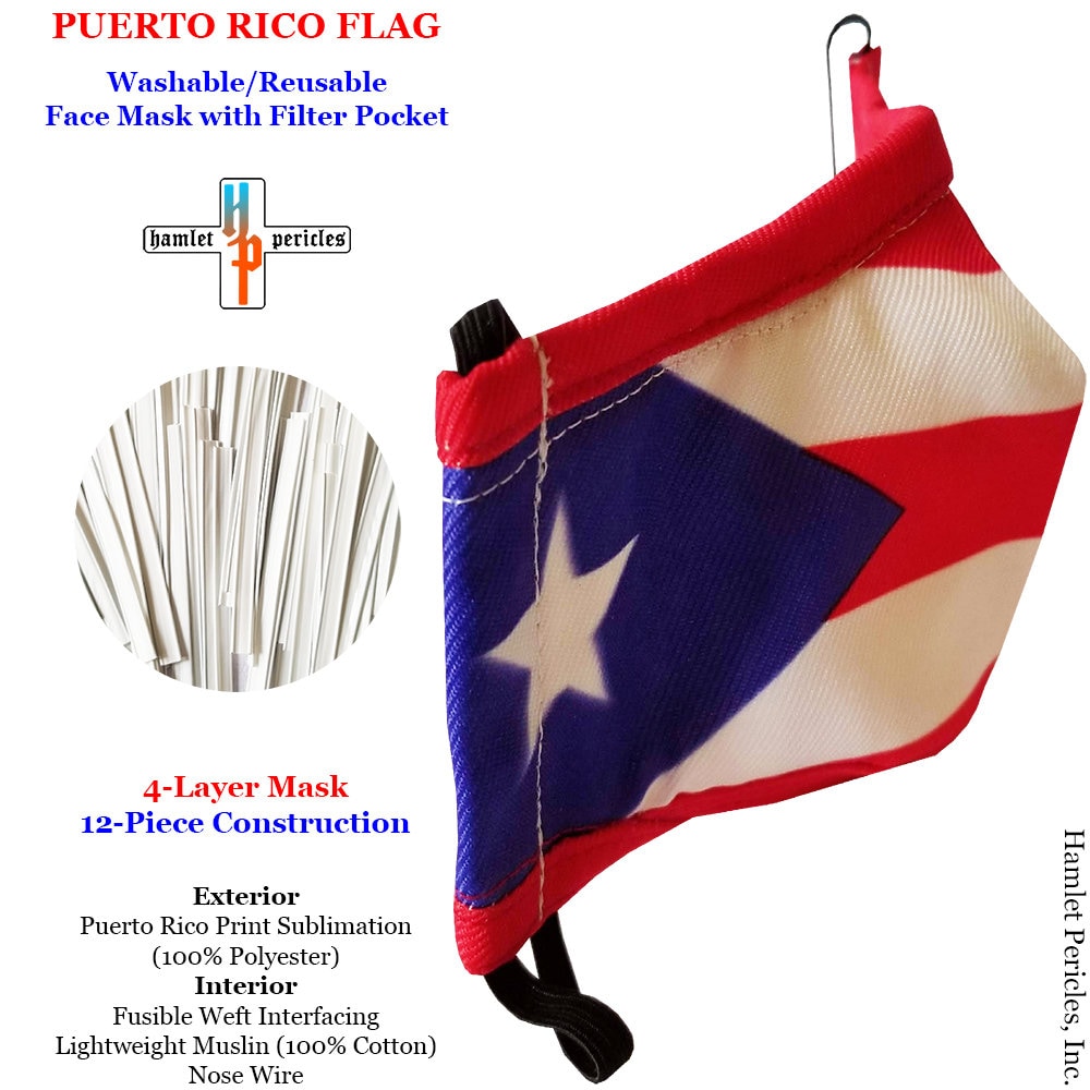 Puerto Rico Flag Face Mask W/ Interior Filter Pocket | Reusable Cotton ...