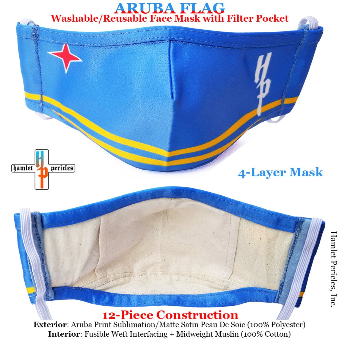 Aruba Flag Face Mask W/ Filter Pocket | Aruban Mask | Aruba Flag ...