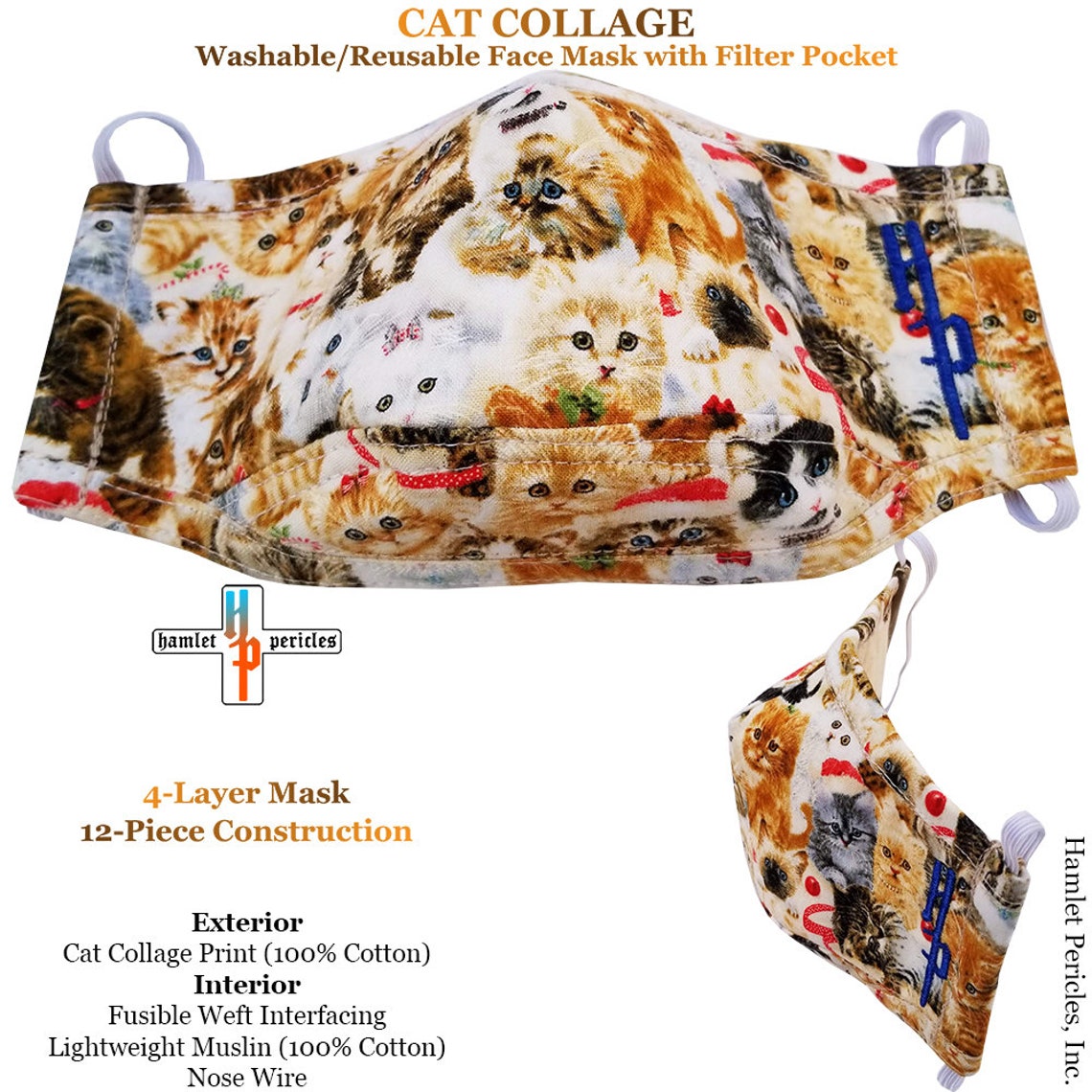 Cat Collage Face Mask Cats and Kittens Print Mask Animal Print Mask 4 ...