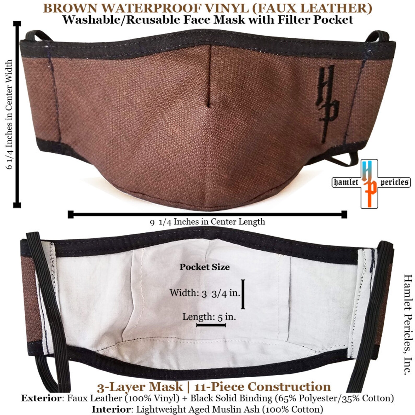 Brown Waterproof Vinyl Face Mask W/ Interior Pocket for Filter - Etsy