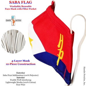 Saba Flag Face Mask W/interior Filter Pocket Saba Mask Washable ...