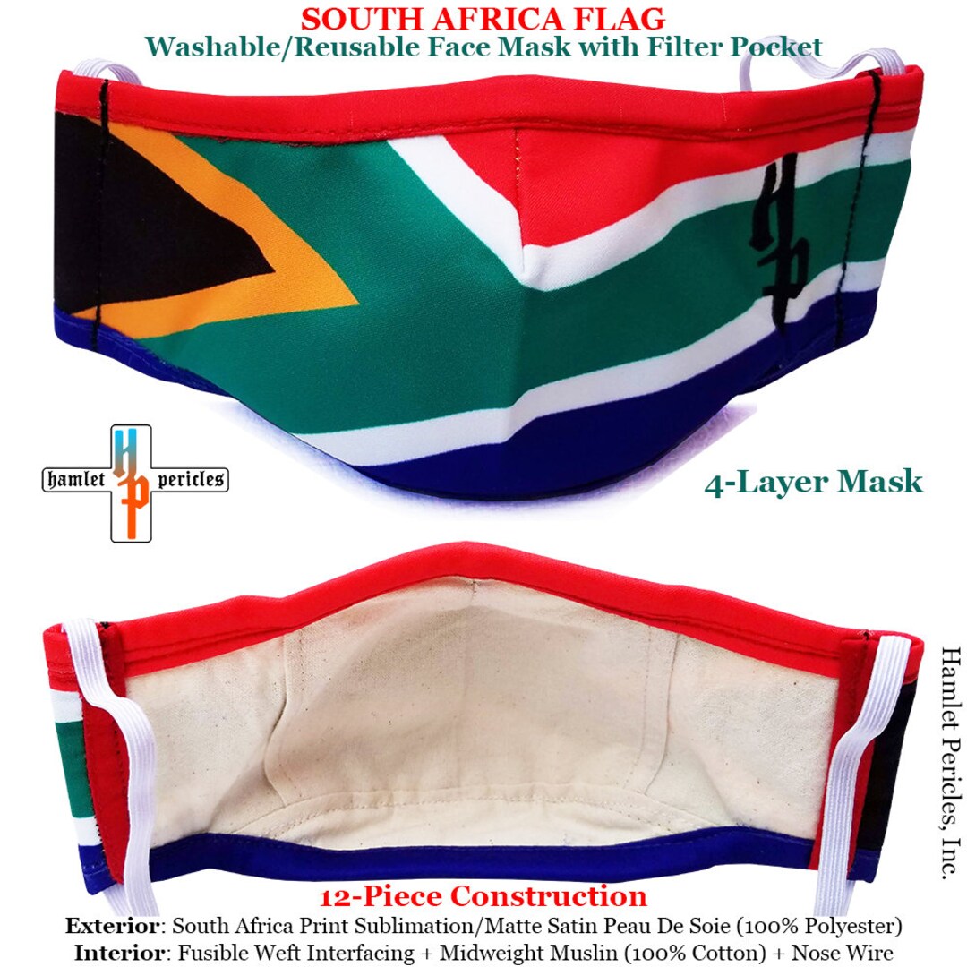 South Africa Flag Face Mask W/ Filter Pocket | South African Mask ...