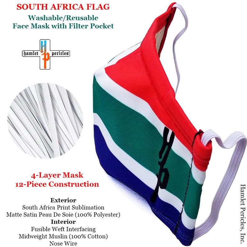 South Africa Flag Face Mask W/ Filter Pocket | South African Mask ...