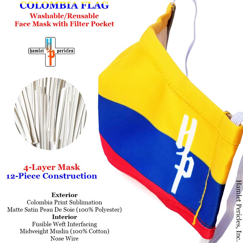 Colombia Flag Face Mask W/interior Filter Pocket Colombian - Etsy