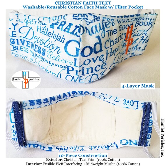 Christian Faith Blue Text Face Mask Words Text Mask 4 | Etsy