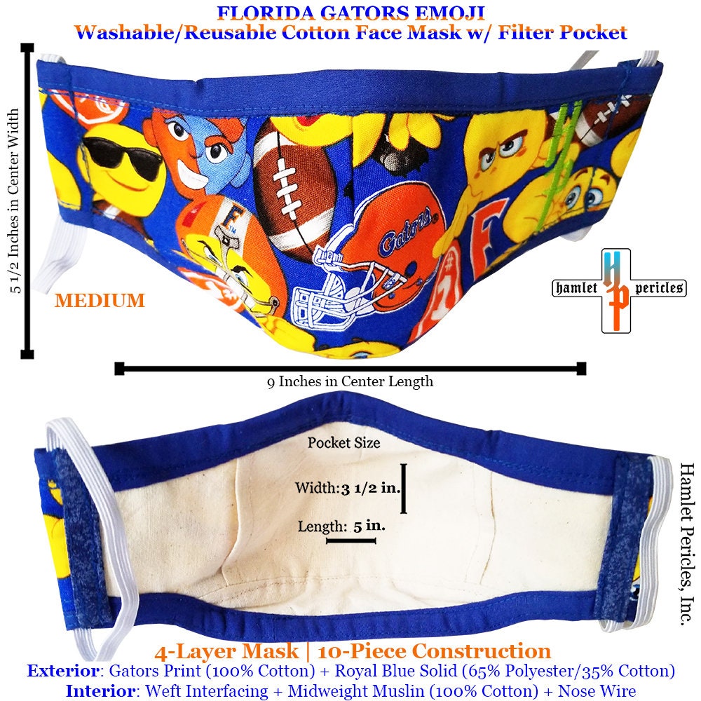 Florida Gators Emoji Face Masks W/ Filter Pocket University of Florida ...