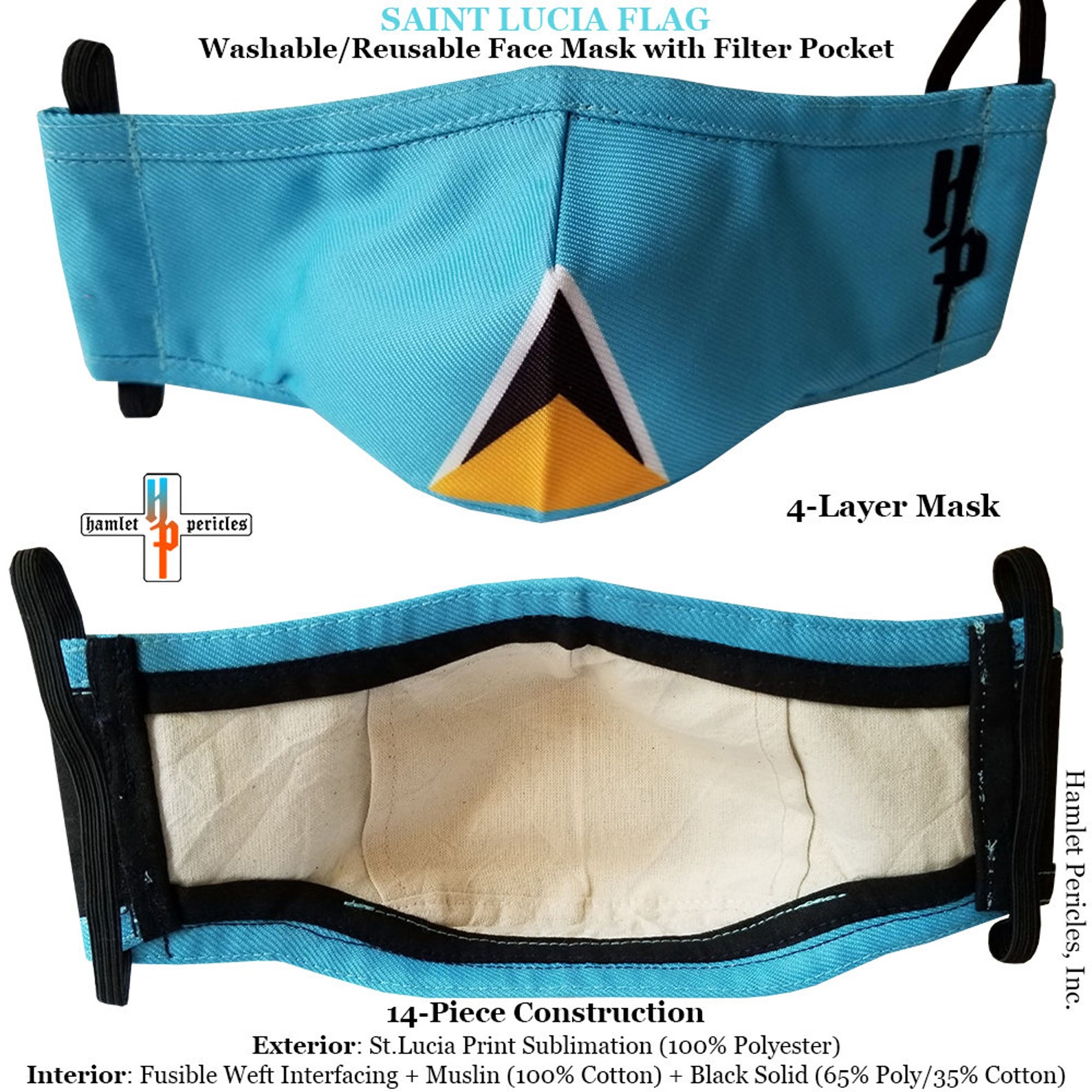 Saint Lucia Flag Face Mask W/ Interior Filter Pocket - Etsy