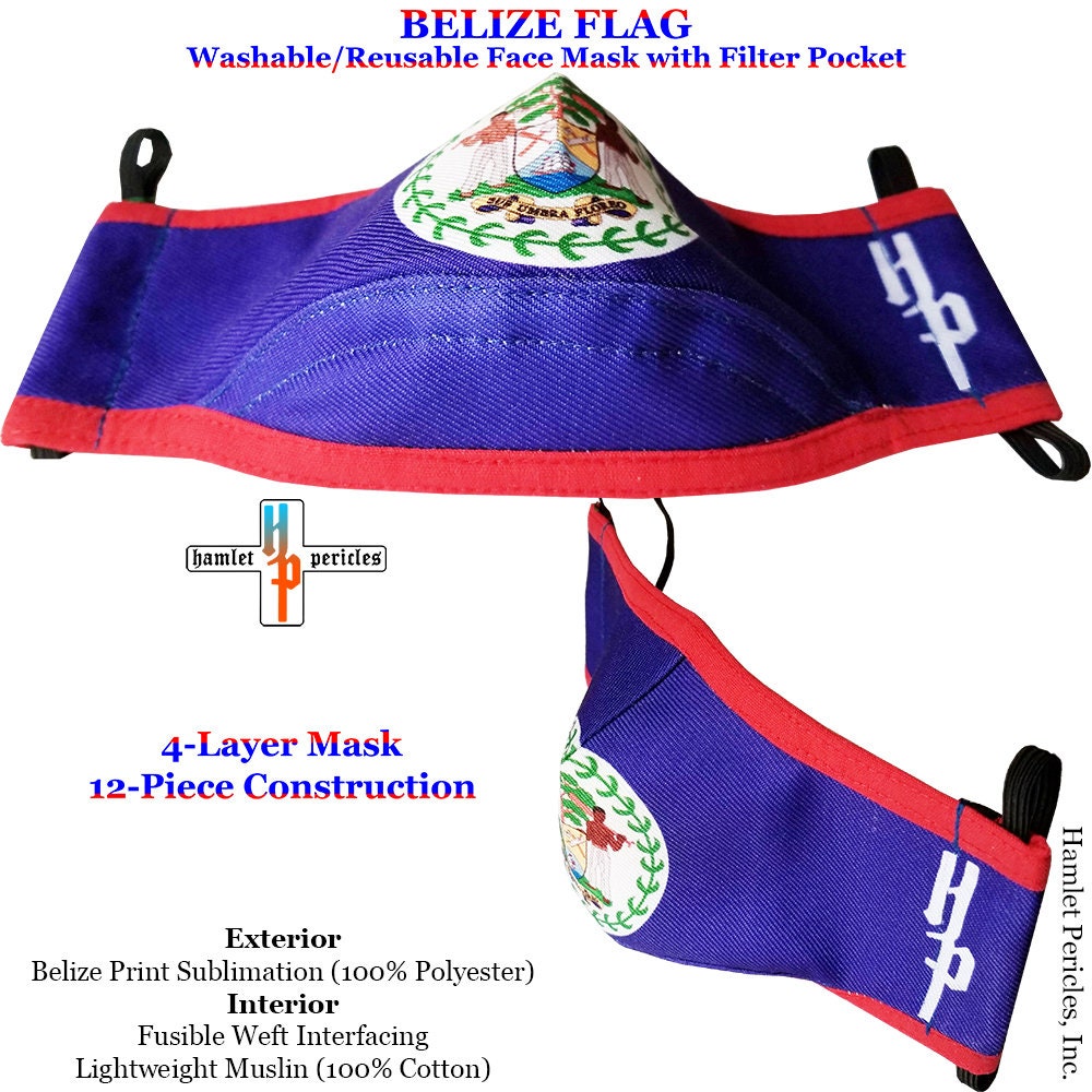 Belize Flag Face Mask W/ Interior Filter Pocket | Reusable Cotton ...