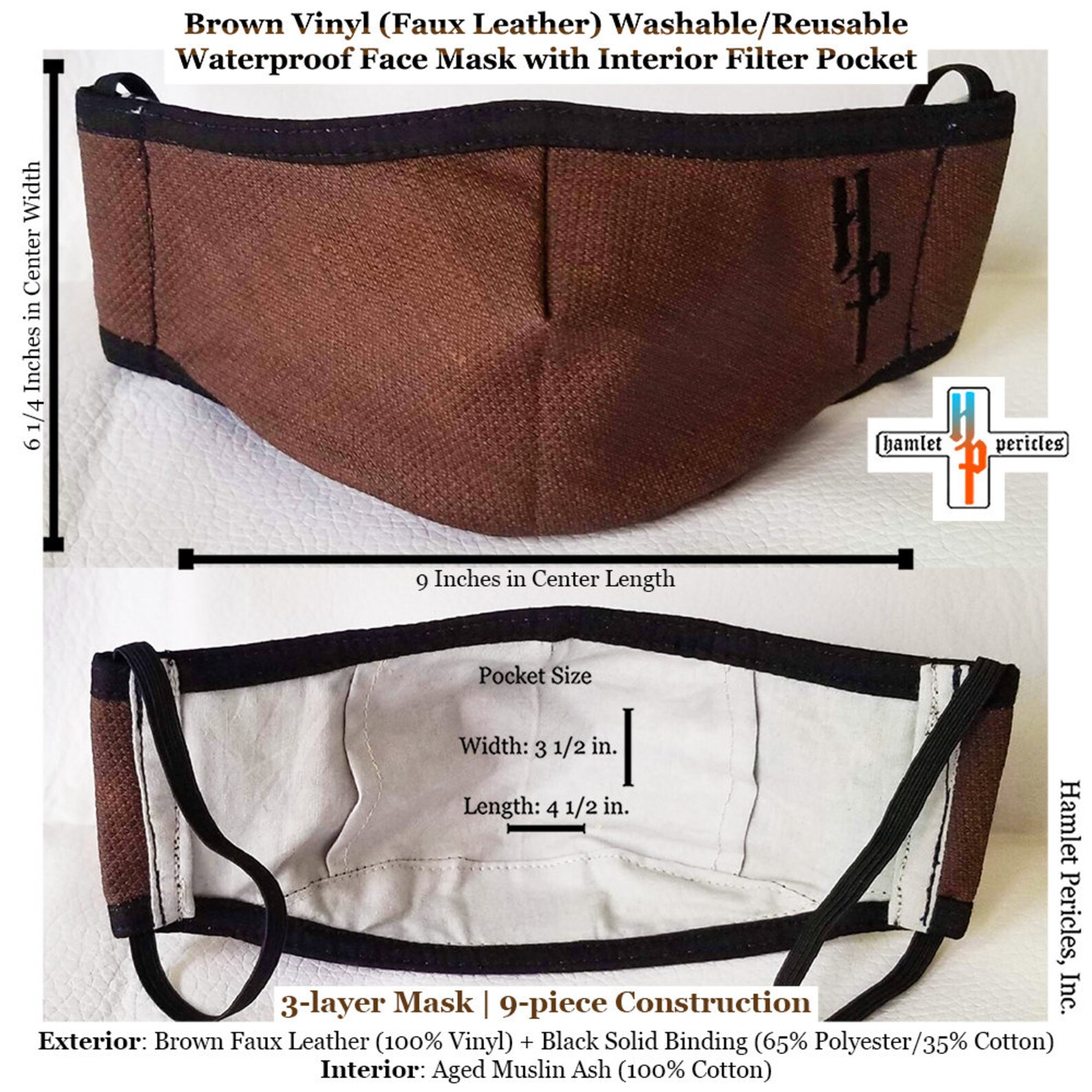 Brown Waterproof Vinyl Face Mask w/ Interior Pocket for Filter | Etsy