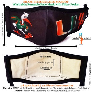 Miami Hurricanes Face Masks W/ Filter Pocket University of - Etsy