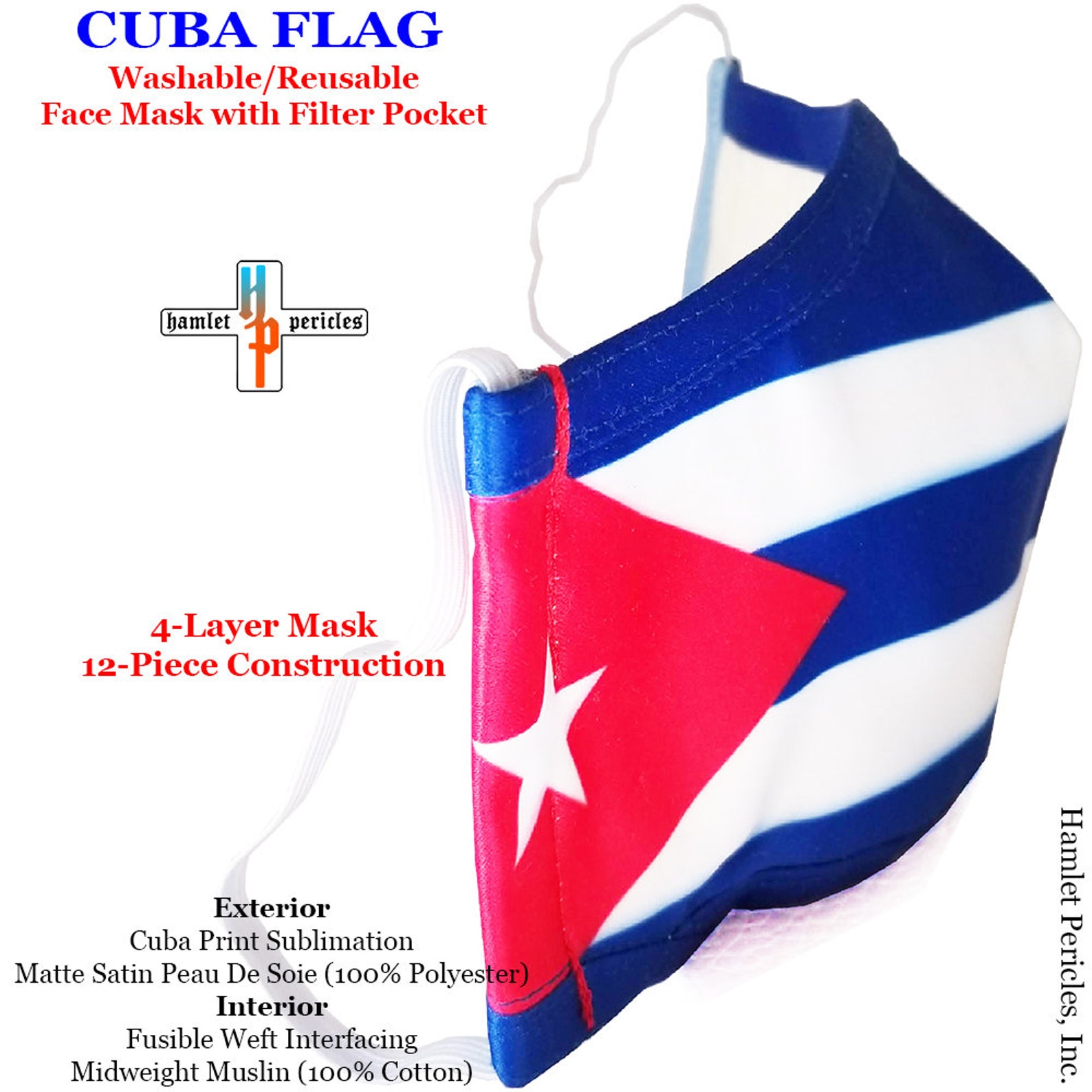 Cuba Flag Face Mask W/ Interior Filter Pocket Reusable Cotton Interior ...