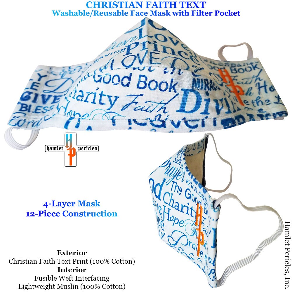 Christian Faith Blue Text Face Mask | Words Text Mask | 4 Layer Cotton ...
