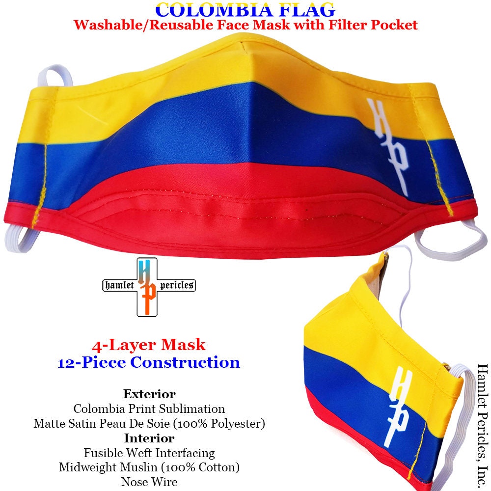 Colombia Flag Face Mask W/interior Filter Pocket Colombian - Etsy