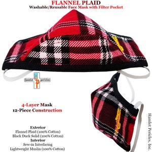 Flannel Plaid Unisex Face Masks W/ Filter Pocket | Cotton Face Masks ...