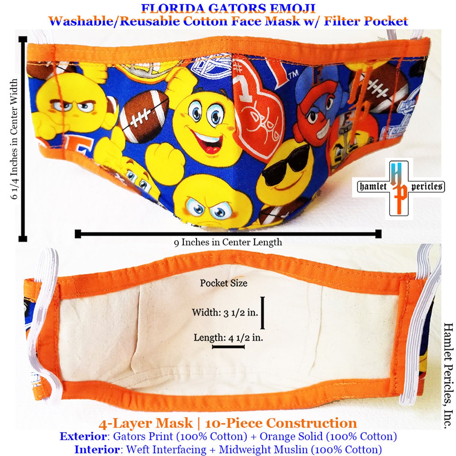 Florida Gators Emoji Face Masks W/ Filter Pocket University of Florida ...