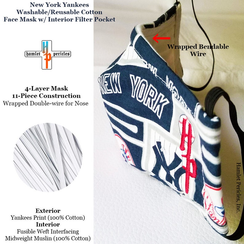 New York Yankees Face Masks w/ Interior Filter Pocket | Etsy