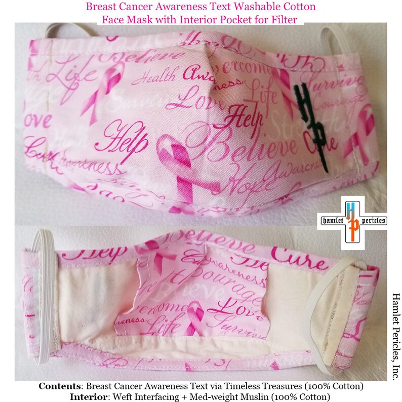 Breast Cancer Awareness Text Face Masks w/ Interior Pocket for | Etsy