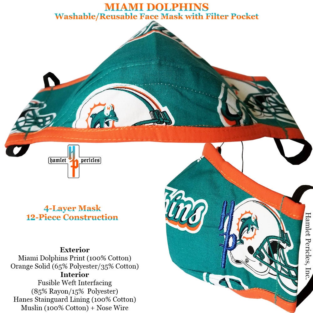Miami Dolphins Face Masks W/ Filter Pocket Dolphins Face - Etsy