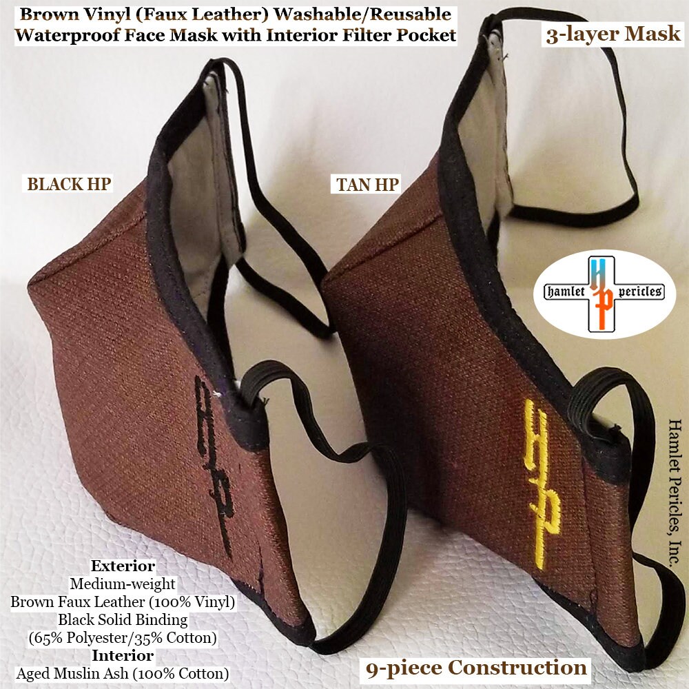 Brown Waterproof Vinyl Face Mask w/ Interior Pocket for Filter | Etsy