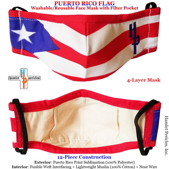 Puerto Rico Flag Face Mask W/ Interior Filter Pocket - Etsy