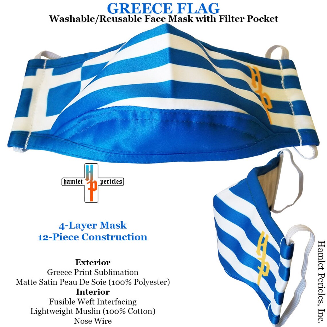 Greece Flag Face Mask W/ Filter Pocket Greek Mask Greece - Etsy