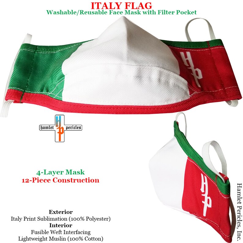 Italy Flag Face Mask W/interior Filter Pocket Italian Mask - Etsy