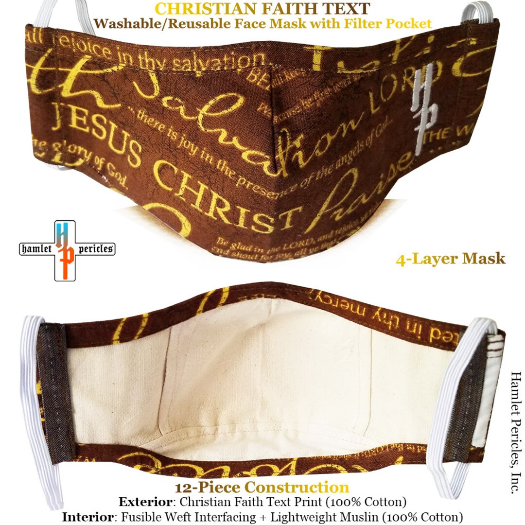 Christian Faith Brown Text Face Mask Words Text Mask 4 Layer Cotton ...