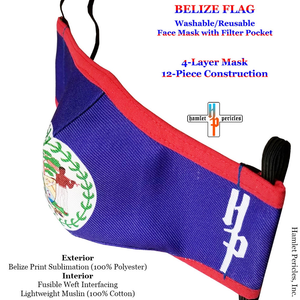 Belize Flag Face Mask W/ Interior Filter Pocket | Reusable Cotton ...