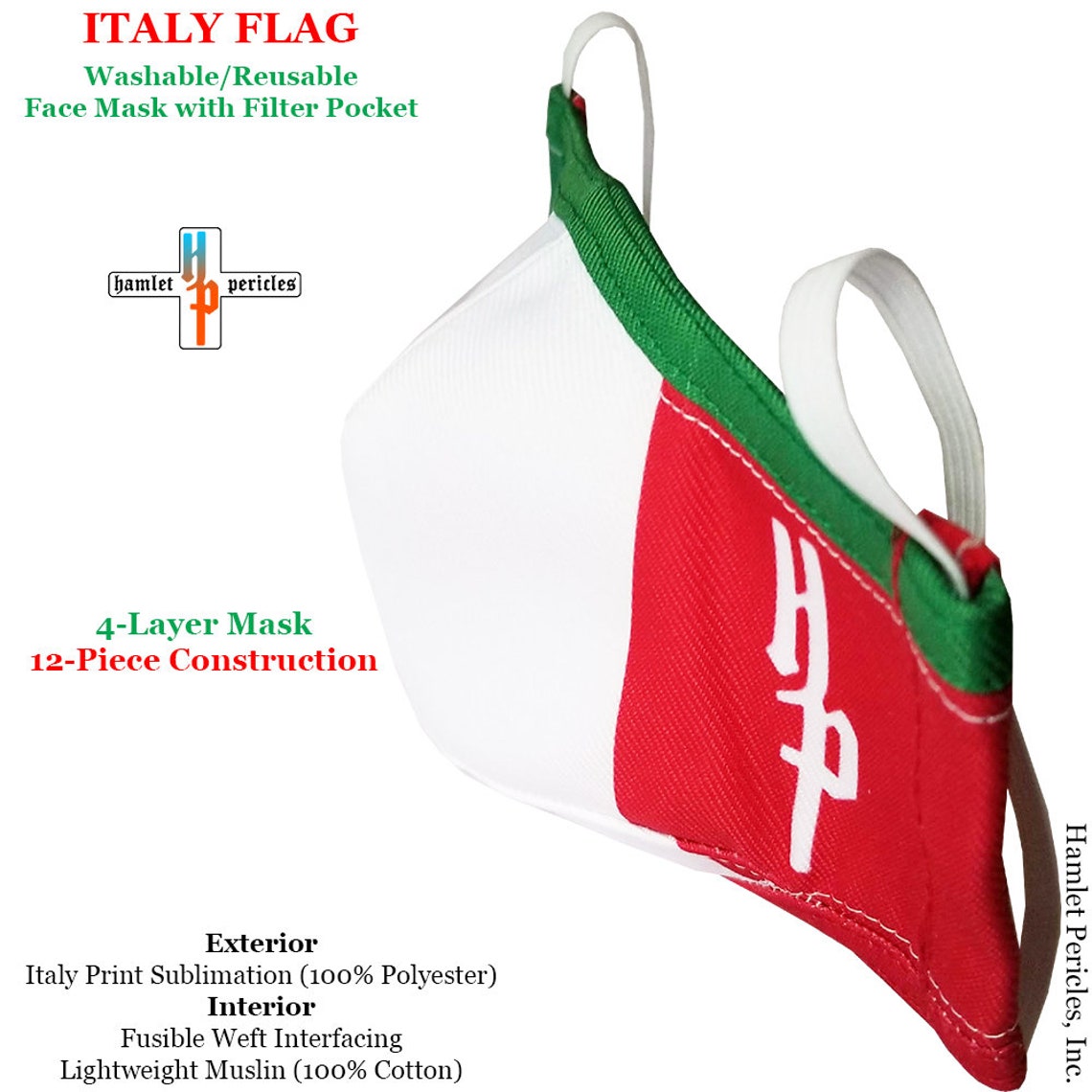 Italy Flag Face Mask W/interior Filter Pocket Italian Mask - Etsy
