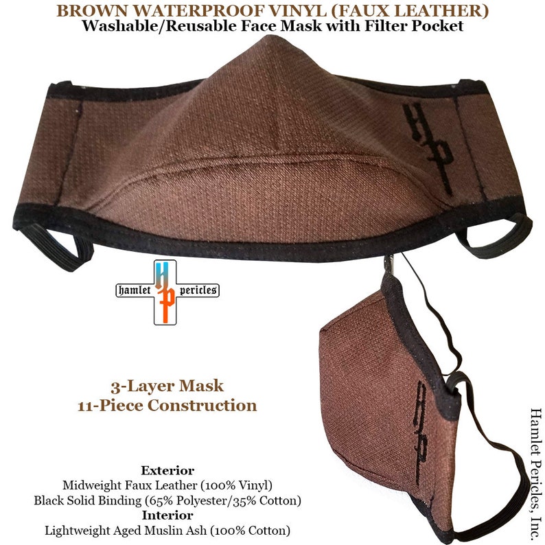 Brown Waterproof Vinyl Face Mask W/ Interior Pocket for Filter - Etsy