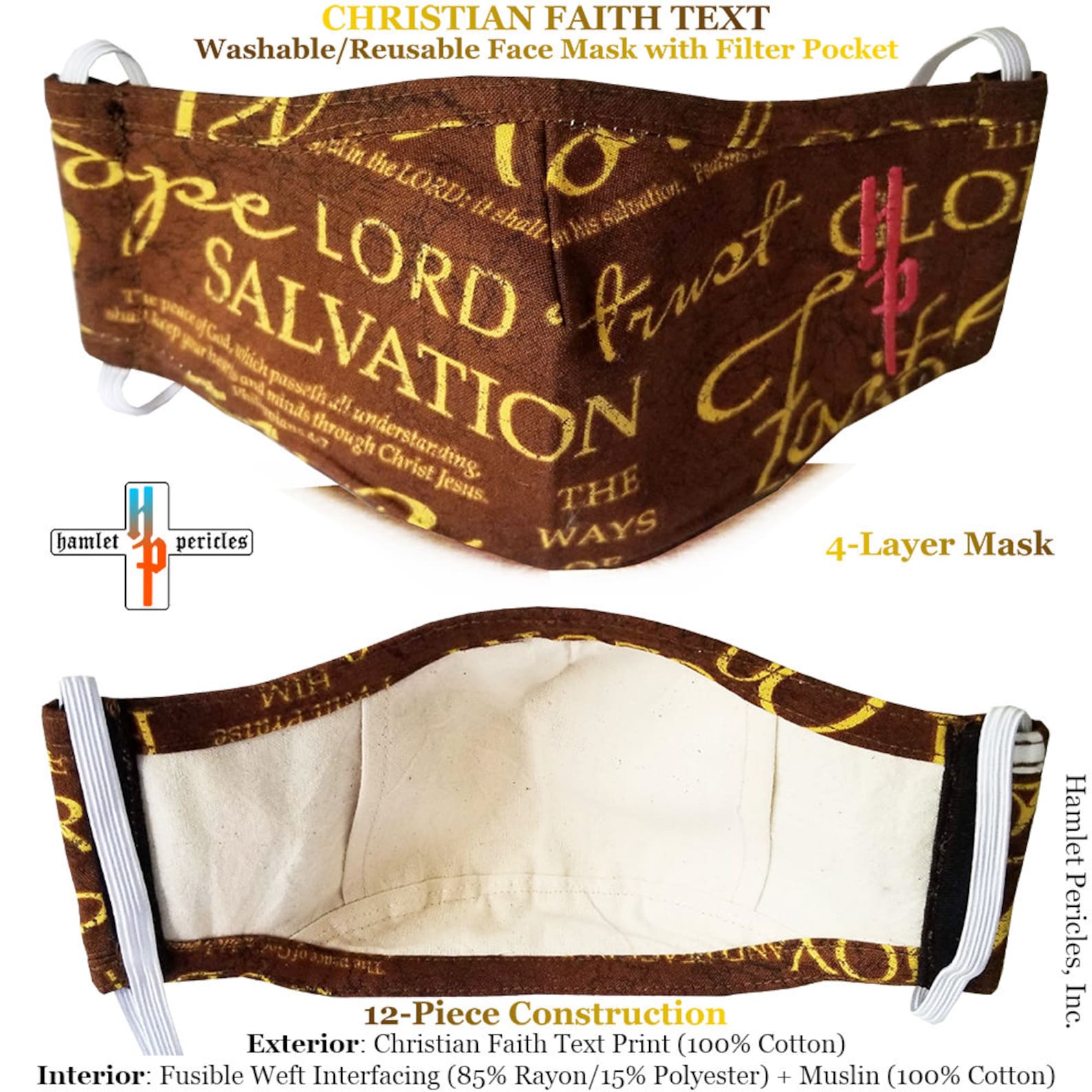 Christian Faith Brown Text Face Mask Words Text Mask 4 Layer Cotton ...