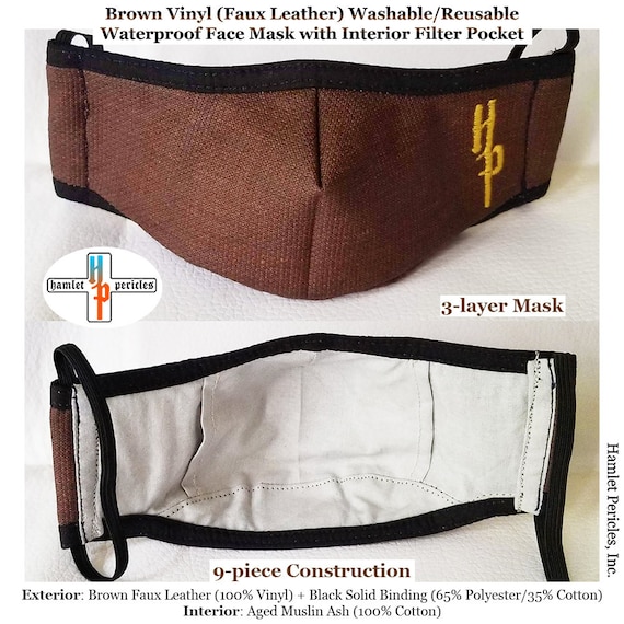 Brown Waterproof Vinyl Face Mask w/ Interior Pocket for Filter | Etsy