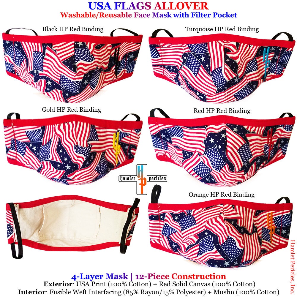 USA Flags Allover Unisex Face Masks w/ Filter Pocket | Etsy