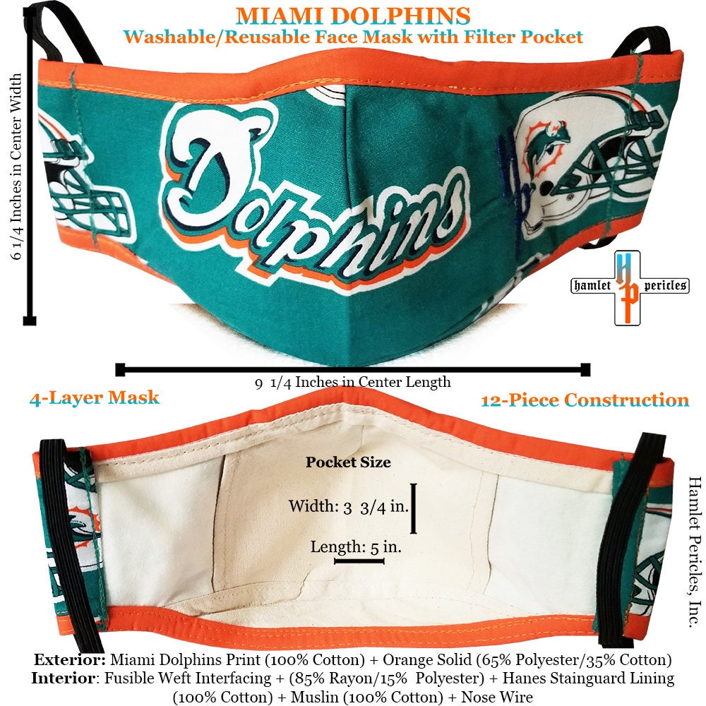 Miami Dolphins Face Masks W/ Filter Pocket Dolphins Face - Etsy