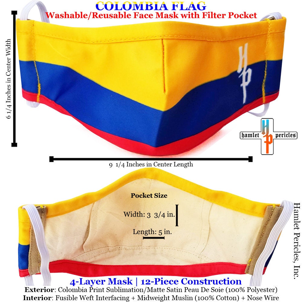 Colombia Flag Face Mask W/interior Filter Pocket Colombian - Etsy