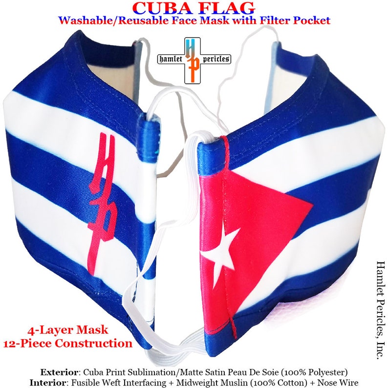 Cuba Flag Face Mask W/ Interior Filter Pocket Reusable Cotton Interior ...