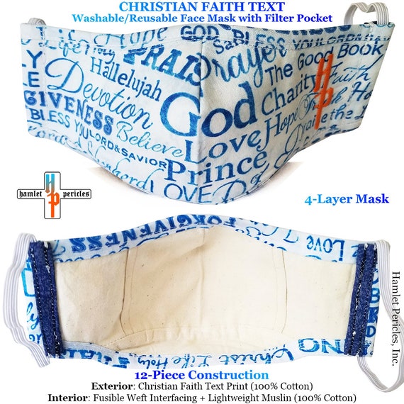 Christian Faith Blue Text Face Mask Words Text Mask 4 | Etsy