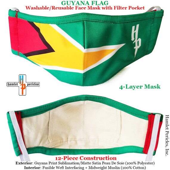 Guyana Flag Face Mask W/ Filter Pocket Guyanese Mask - Etsy