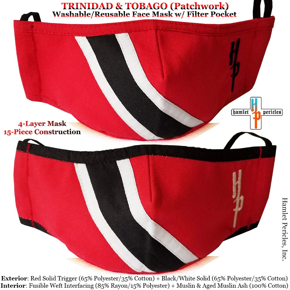 Trinidad & Tobago Patchwork Flag Face Mask With Filter Pocket Reusable ...